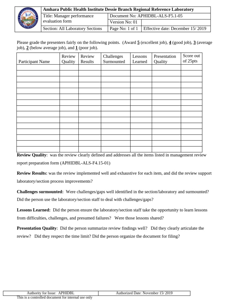 F5.1-05 Manager Performance Evaluation Form | PDF