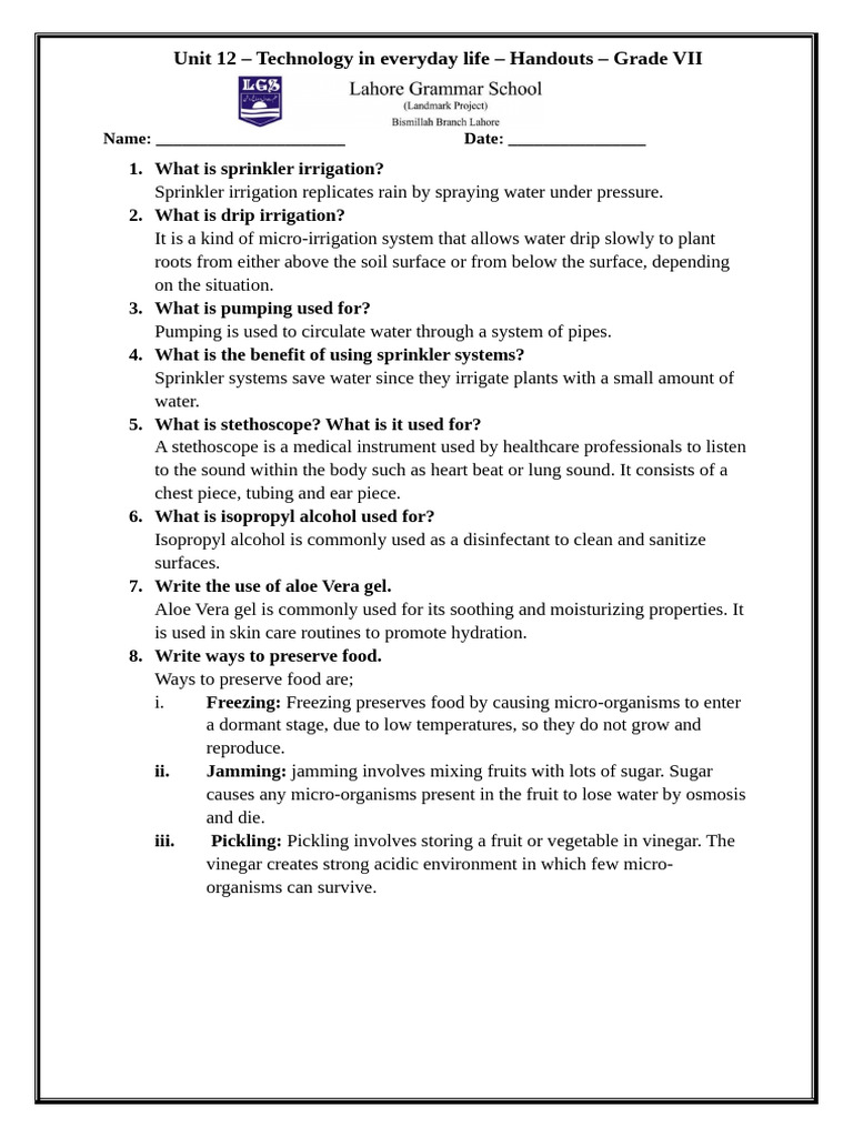 Technology in Everyday Life: Grade VII | PDF