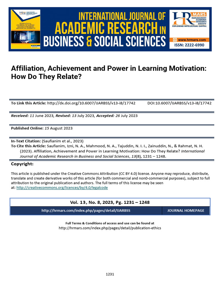 Affiliation Achievement and Power in Learning Motivation How Do They ...