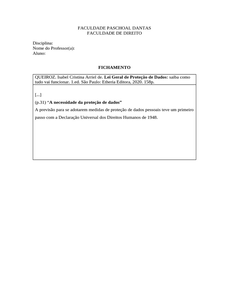 Modelo de Fichamento | PDF