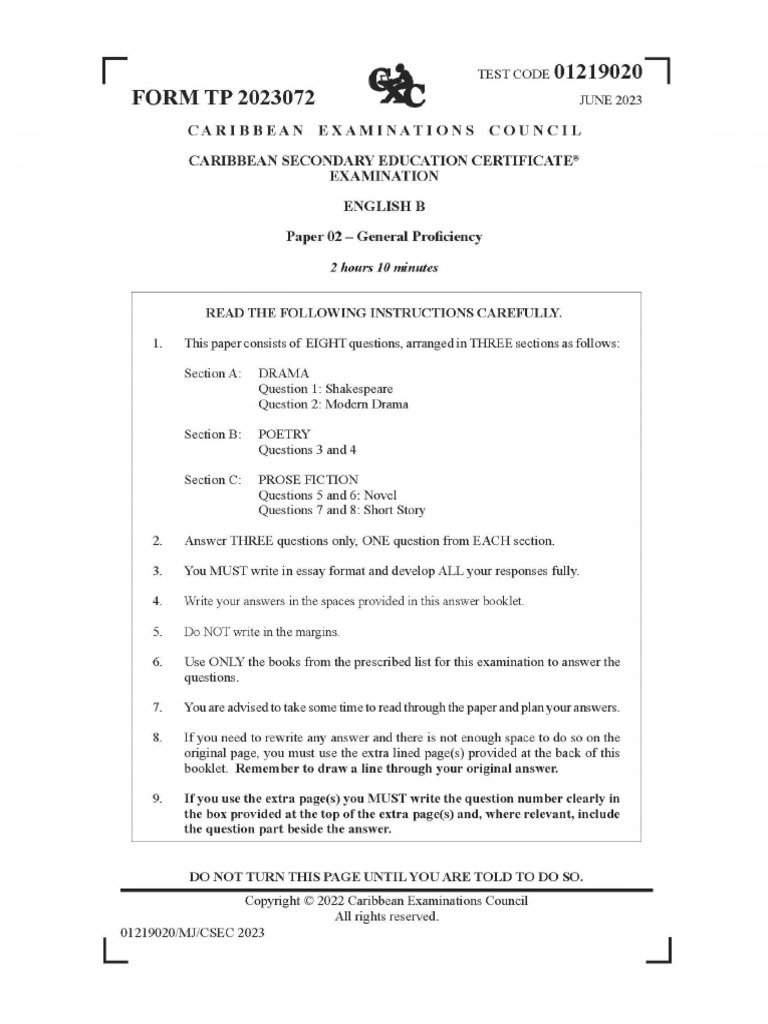 CSEC EnglishB MayJune P2 2023 | PDF