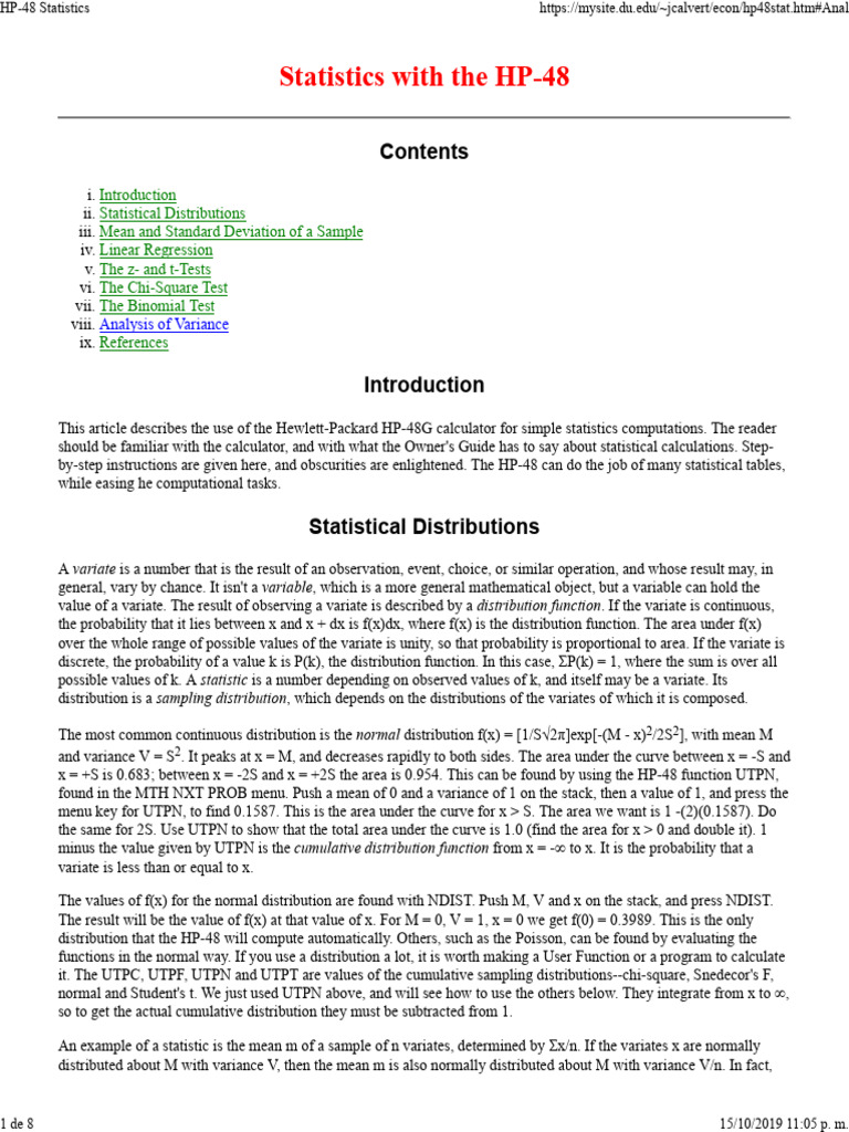 Stadisticas Con HP48 | PDF | Probability Distribution | Chi Squared Test