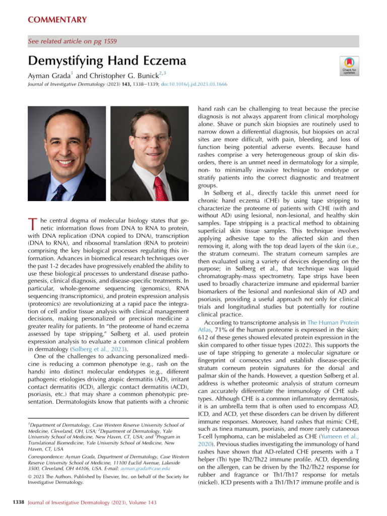 Demystifying-Hand-Eczema 2023 Jid | PDF | Dermatitis | Proteomics