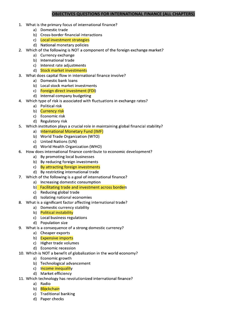 Gala PC International Finance MCQ Tybaf | PDF