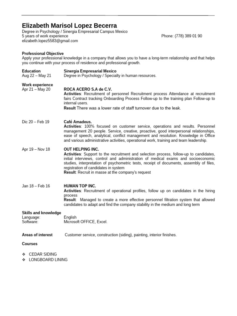 CV Marisol Becerra English 1 | PDF | Recruitment