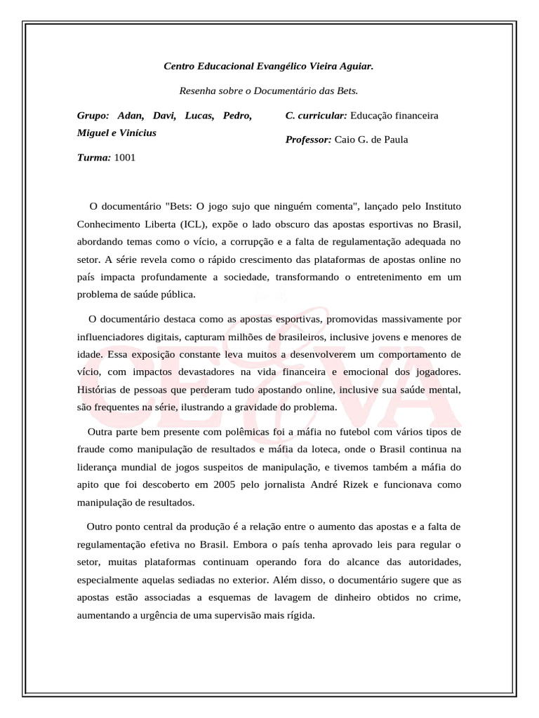 Impactos das Apostas Esportivas no Brasil | PDF | Brasil | Lavagem de ...