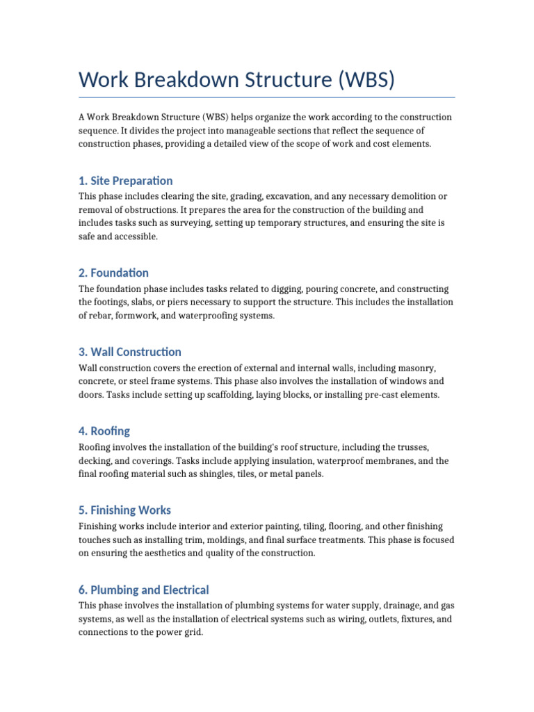 Work Breakdown Structure WBS | PDF | Concrete | Roof