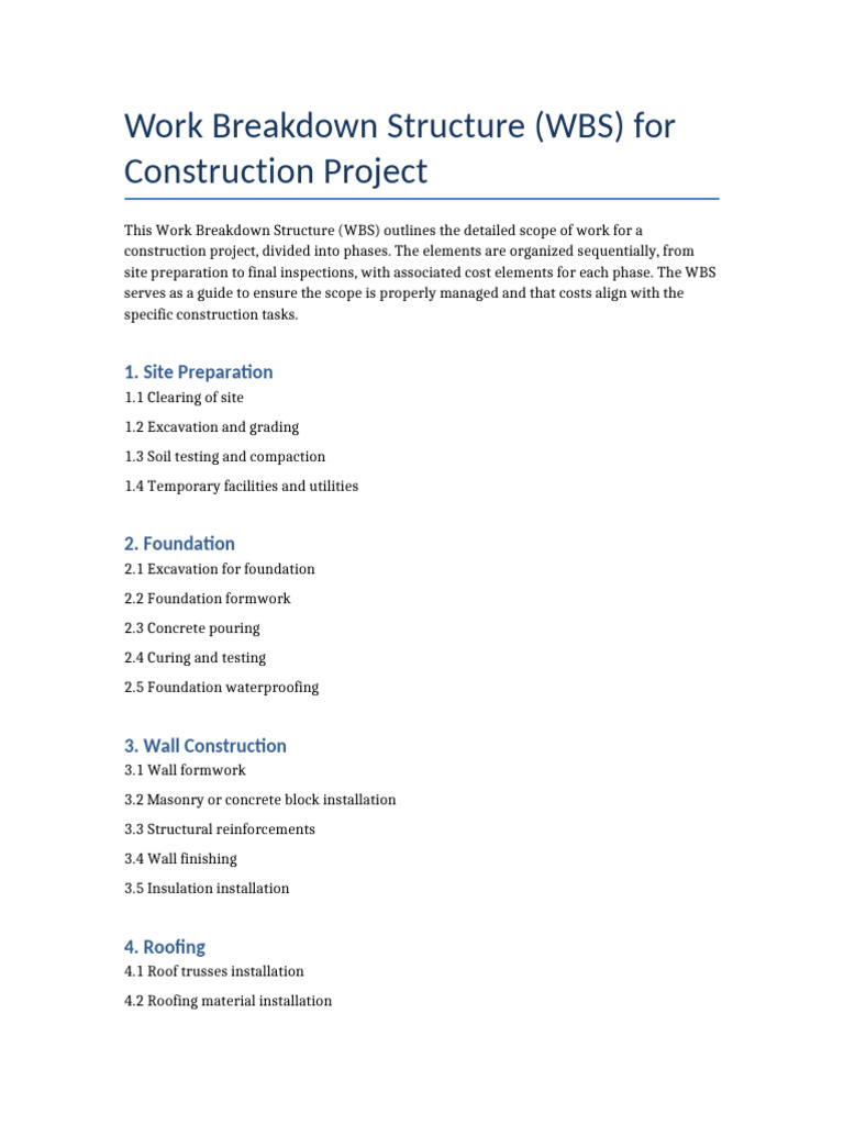 WBS Construction Project | PDF
