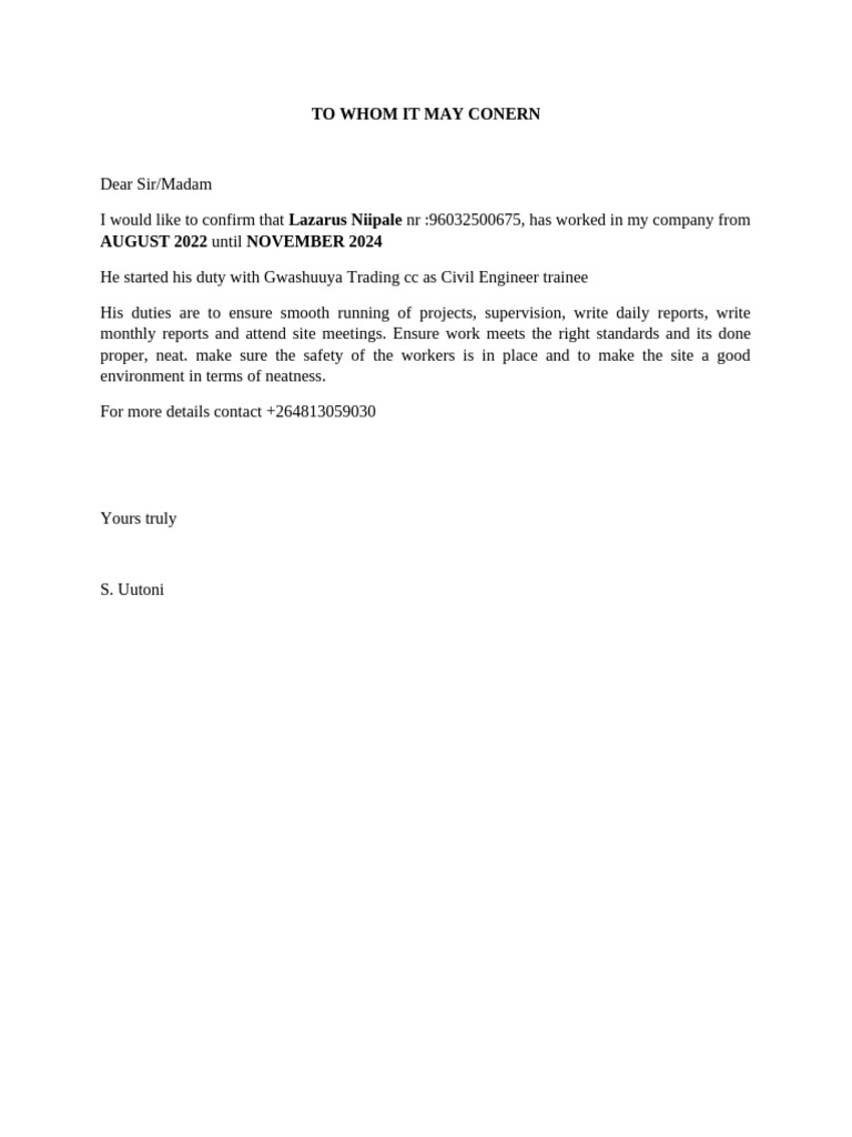 To Whom It May Conern | PDF