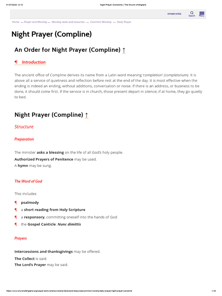 Compline - Night Prayer - The Church of England | PDF | Christian ...