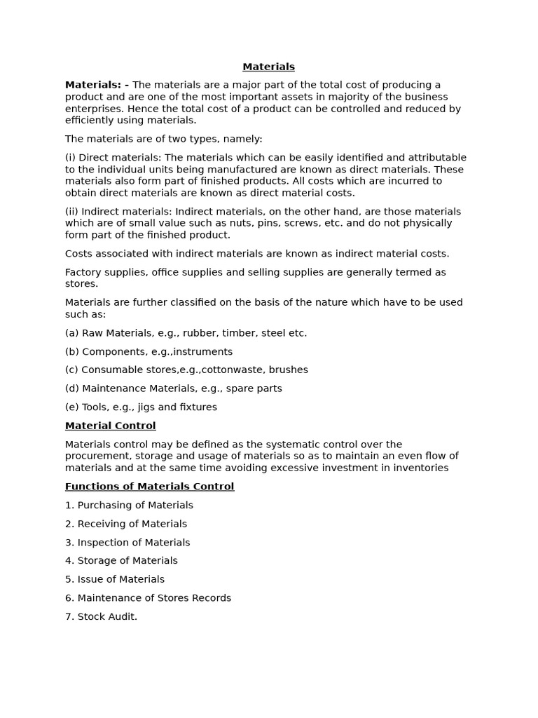 Unit 2- Materials 1 | PDF | Inventory | Procurement