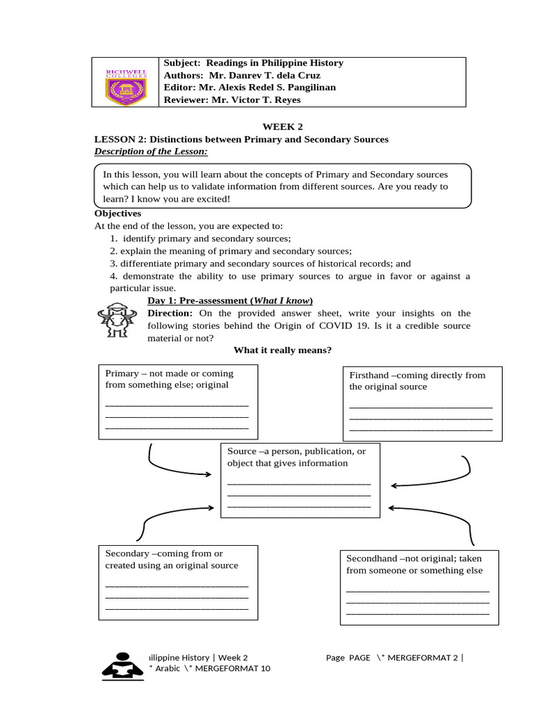 RPH WEEK 2 | PDF | Primary Sources