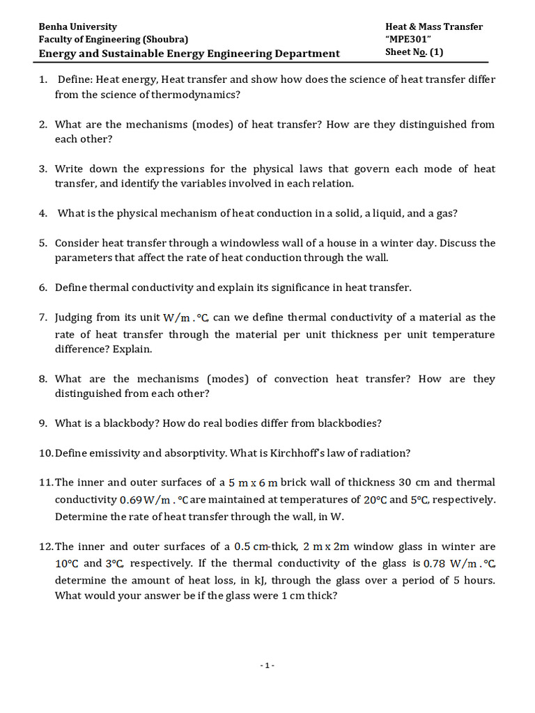 Heat & Mass Transfer Exercises | PDF | Heat Transfer | Heat