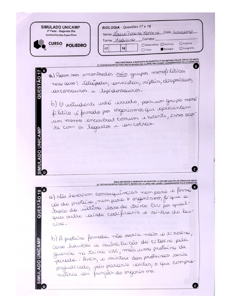 Biologia - Simulado Unicamp | PDF