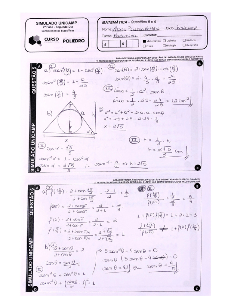 Matemática - Simulado Unicamp | PDF