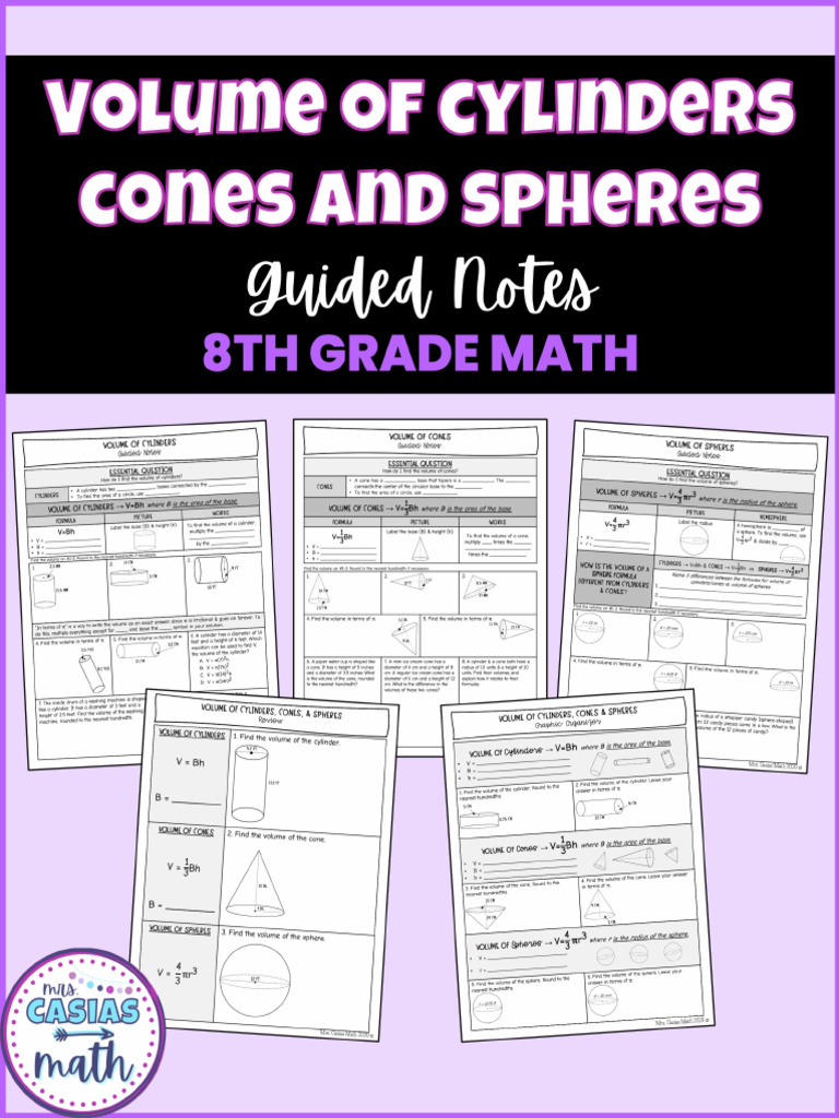 Volumeof Cylinders Conesand Spheres Guided Notes Lessons BUNDLE8 TH ...
