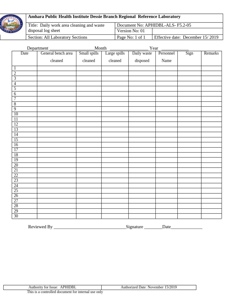 Daily Lab Cleaning & Waste Log Sheet | PDF | Business | Finance & Money ...