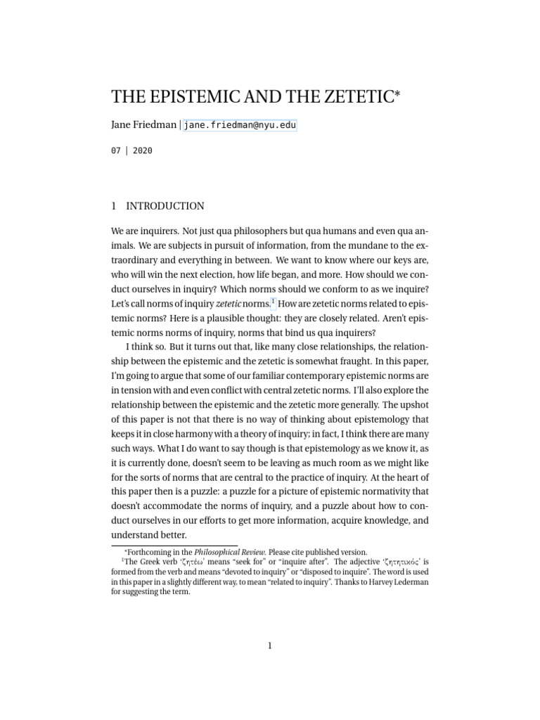 Tension Between Epistemic and Zetetic Norms | PDF | Epistemology ...