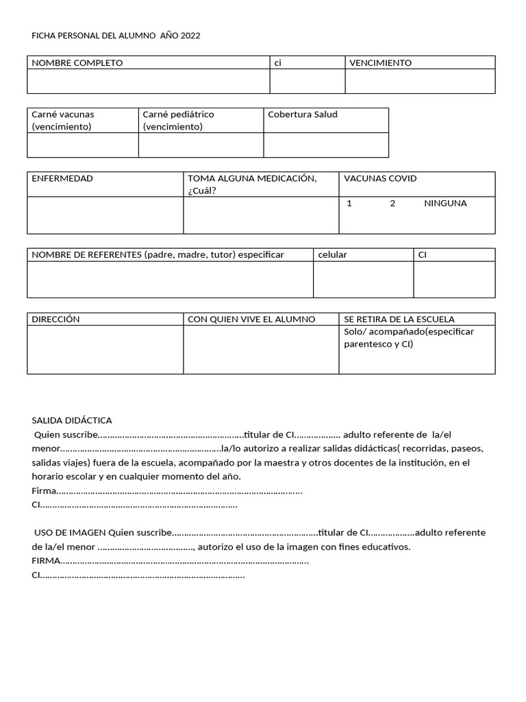 Ficha Personal Alumno 2022 | PDF | Ciencias sociales | Relaciones ...