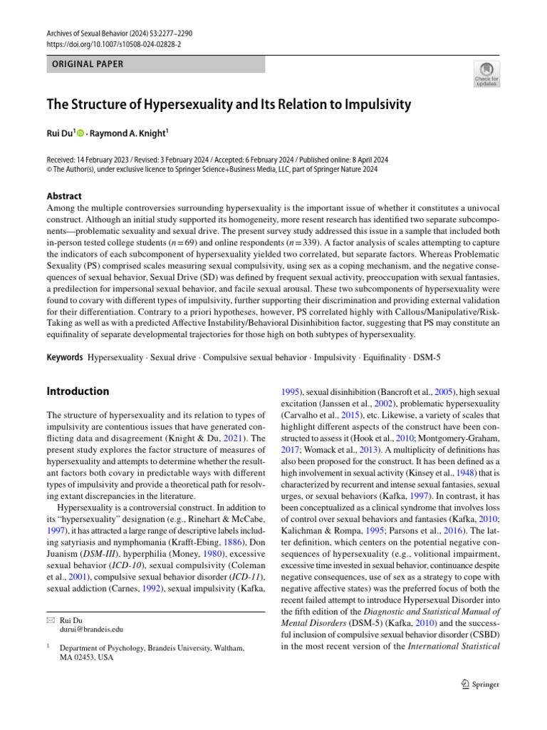 Hypersexuality: Structure and Impulsivity | PDF | Sexual Addiction | Psychopathy