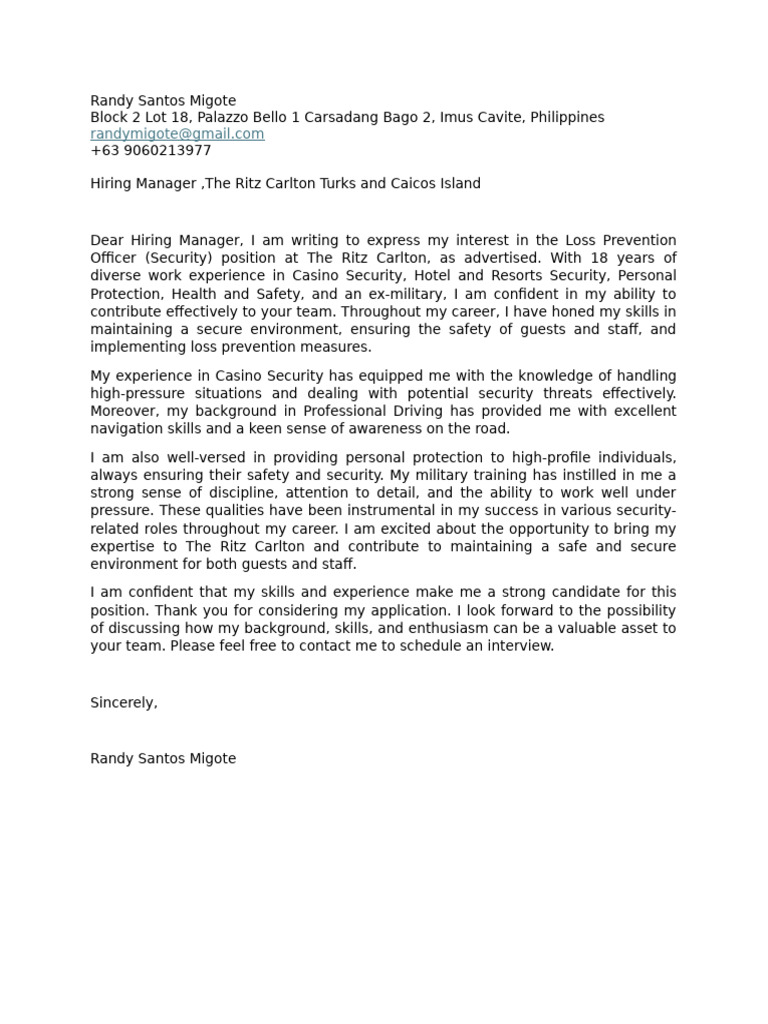 Cover Letter Randy | PDF