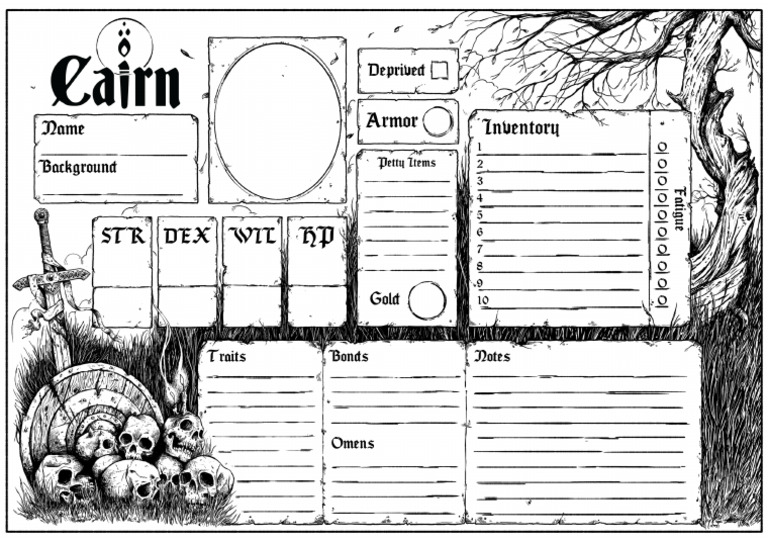 Cairn 2e Character Sheet Landscape A4 | PDF