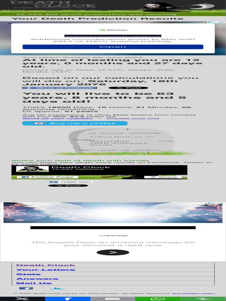 Your Death Clock Calculator Results | PDF | Wellness | Lifestyle