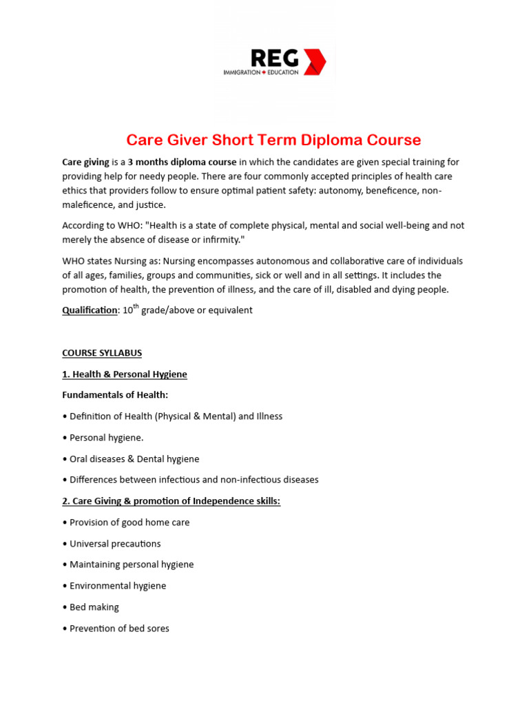 Caregiver Course Syllabus Overview | PDF