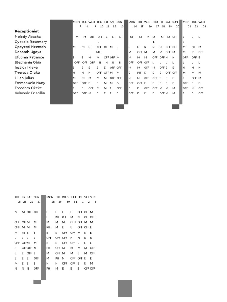 Receptionist Oct Schedule Updated | PDF