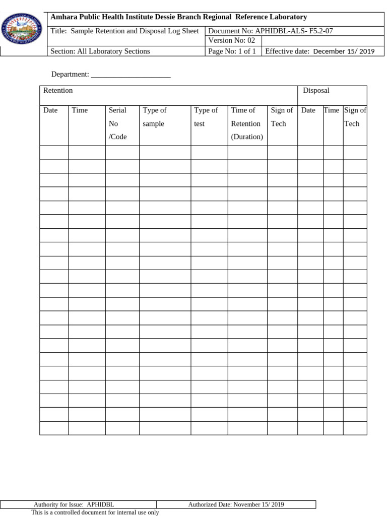 F5.2-07 Sample Retention and Disposal Log Sheet | PDF | Technology ...