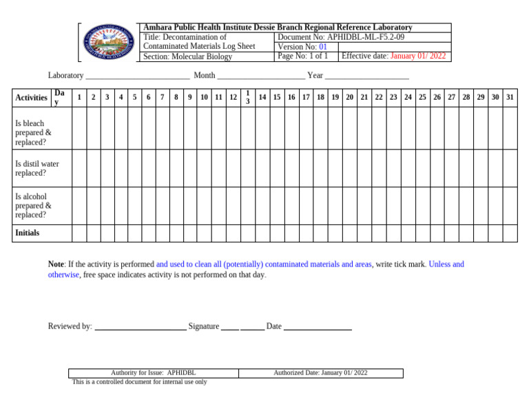 ML-F5.2-09 Decontamination of Contaminated Materials Log Sheet - New | PDF