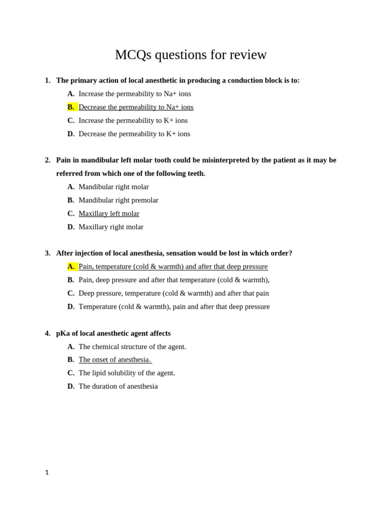 MCQs Questions For Review | PDF | Myocardial Infarction | Anesthesia