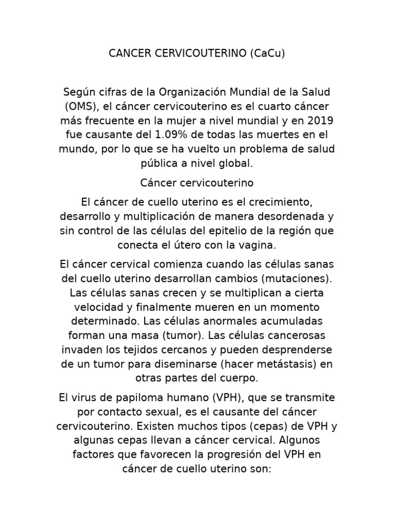 Cancer Cervicouterino | PDF | Cáncer de cuello uterino | Cáncer