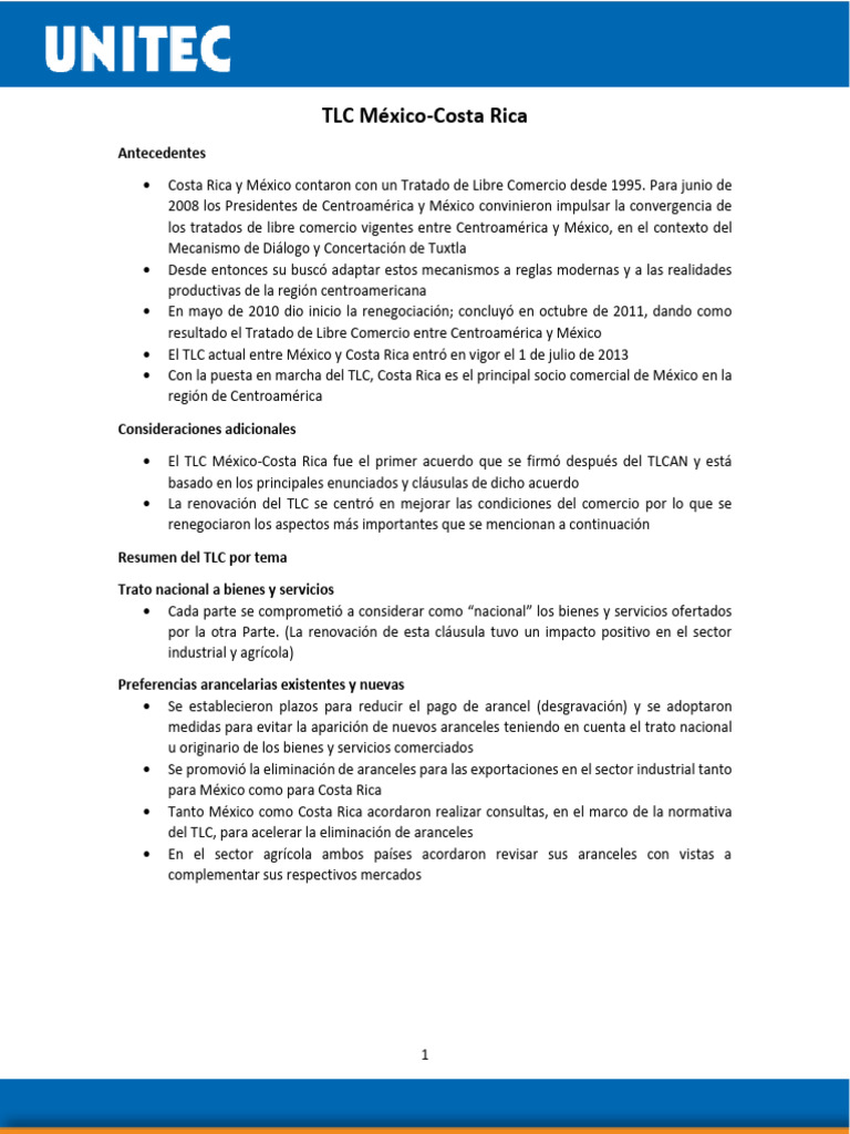 TLC México-Costa Rica: Claves y Beneficios | PDF | Tratado de Libre ...
