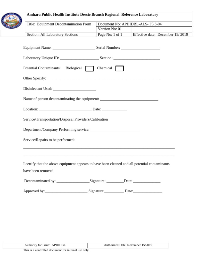 5.3-04 Equipment Decontamination Form | PDF