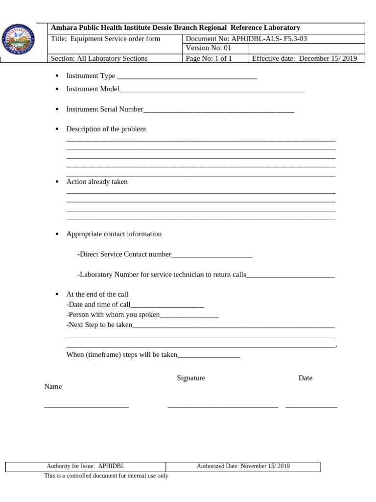 5.3-03 Equipment Service Order Form | PDF | Finance & Money Management