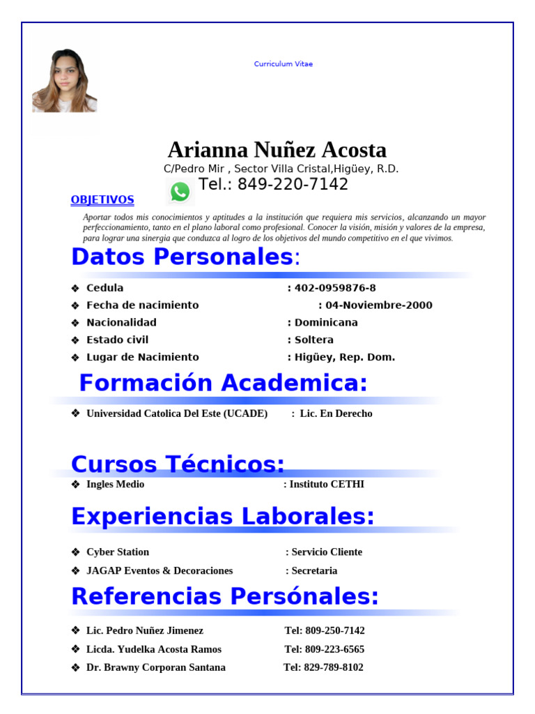 Curriculum Vitae de Arianna Nuñez Acosta | PDF