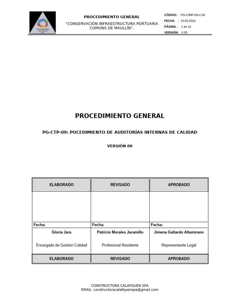 PG-CIMP-09-V.00 Auditorías Internas de Calidad | PDF | Auditoría | Contralor