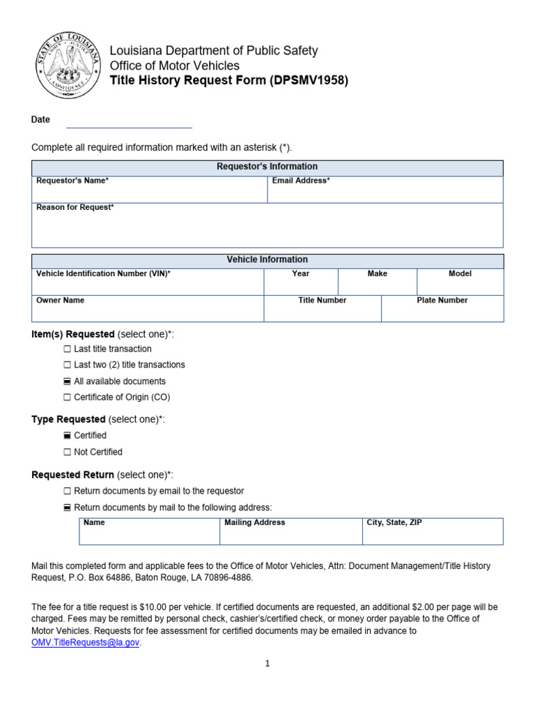 Updated Request For Title Form | PDF | Transport | Vehicles