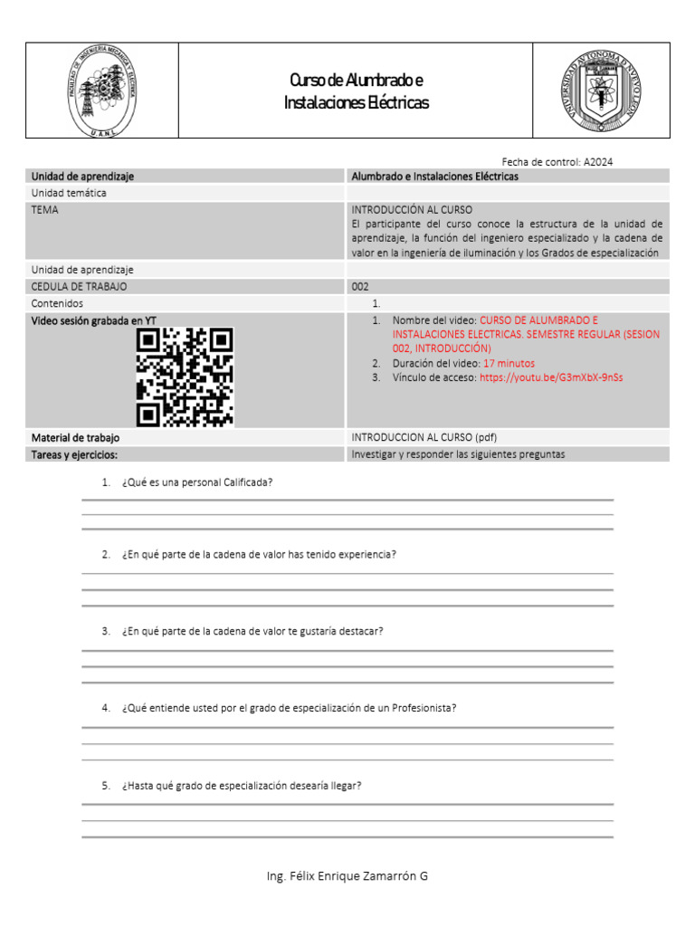 Cedula 002 Sesion Introduccion Al Curso (A2024) | PDF