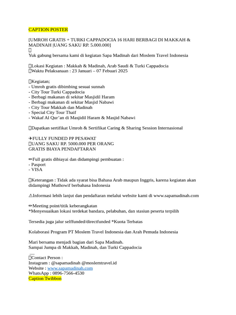Caption Poster & Twibbon Sapa Madinah #2 | PDF