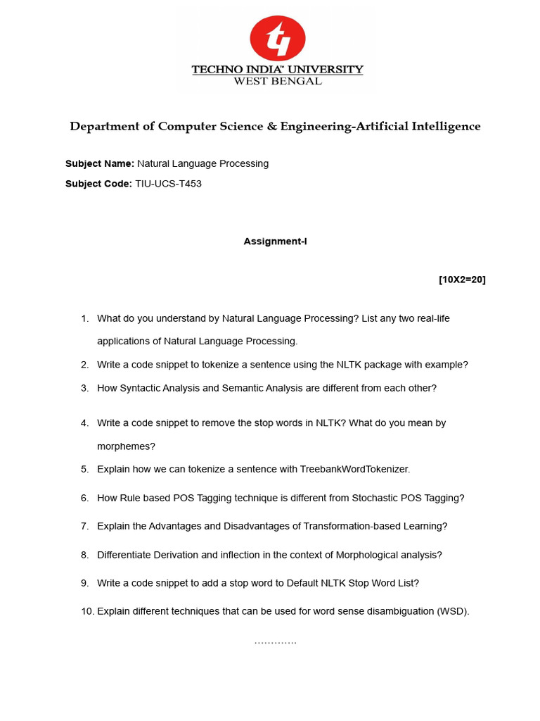 CSE-AI - NLP Assignment-I-1 | PDF