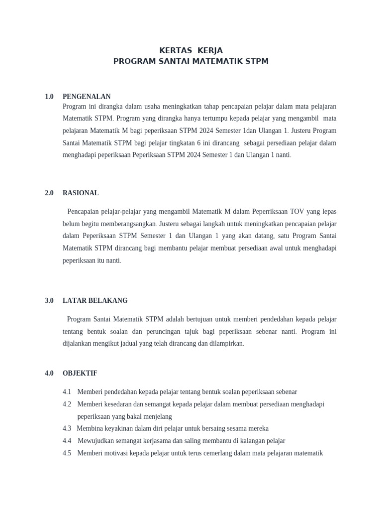 Kertas Kerja Program Santai Matematik STPM | PDF