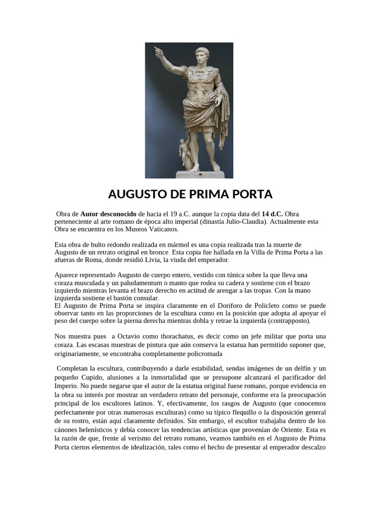 Augusto de Prima Porta: Escultura Romana | PDF | Arte | Historia