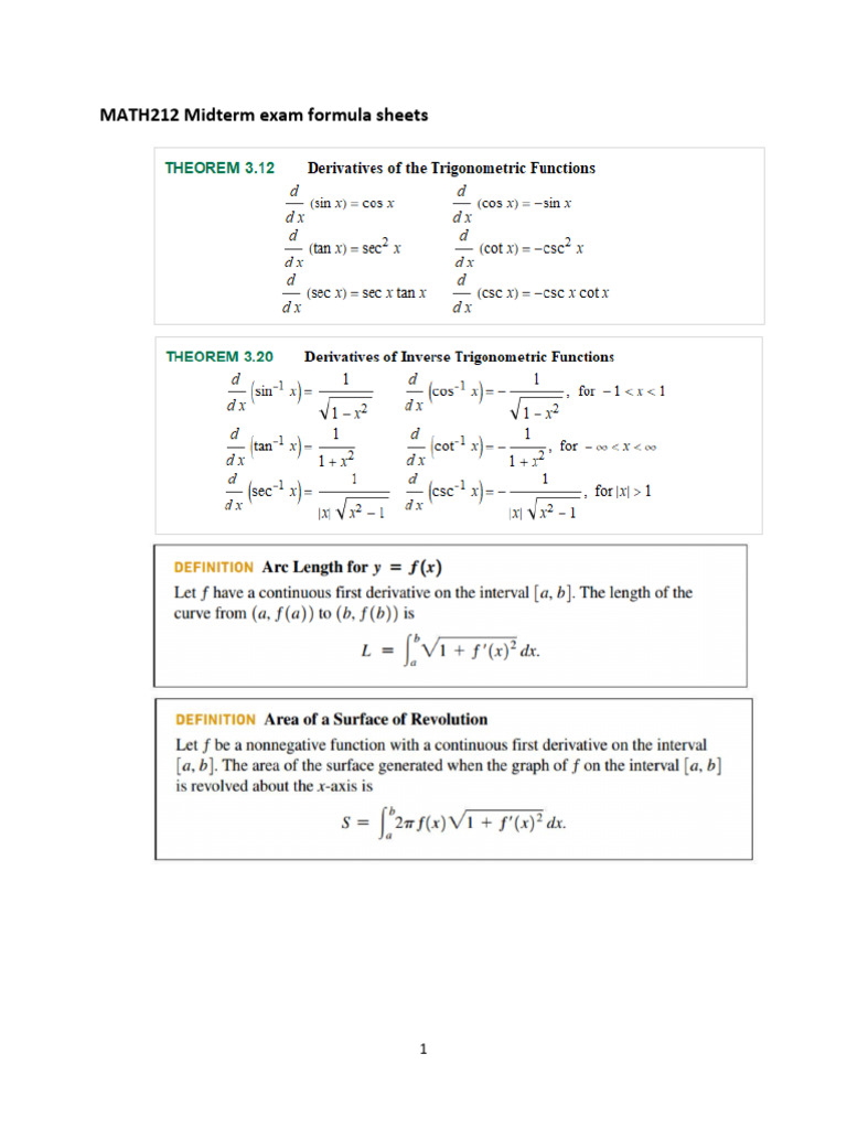 Midterm Exam Formula Sheet | PDF