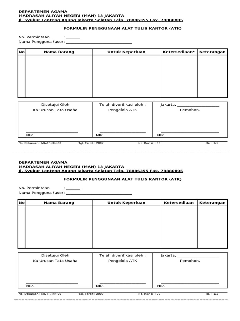 Contoh Permintaan Penggunaan ATK | PDF | Pengelolaan Keuangan & Uang