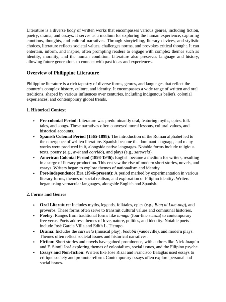 Overview of Philippine Literature | PDF | Narrative | Philippines