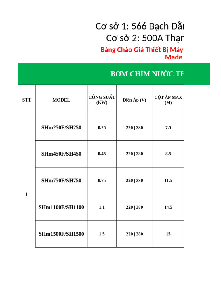 Giá Bơm - Showfou - Taiwan | PDF