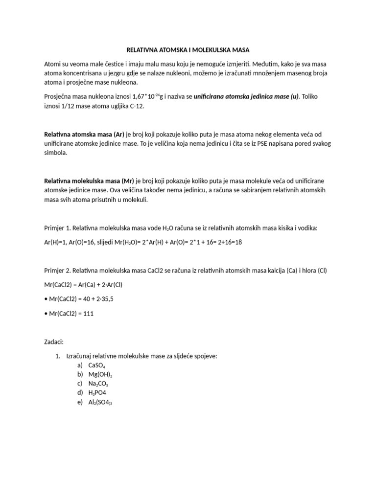 Relativna Atomska I Molekulska Masa | PDF