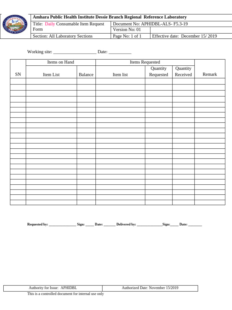 5.3-19 Daily Consumable Item Request Form | PDF | Finance & Money ...
